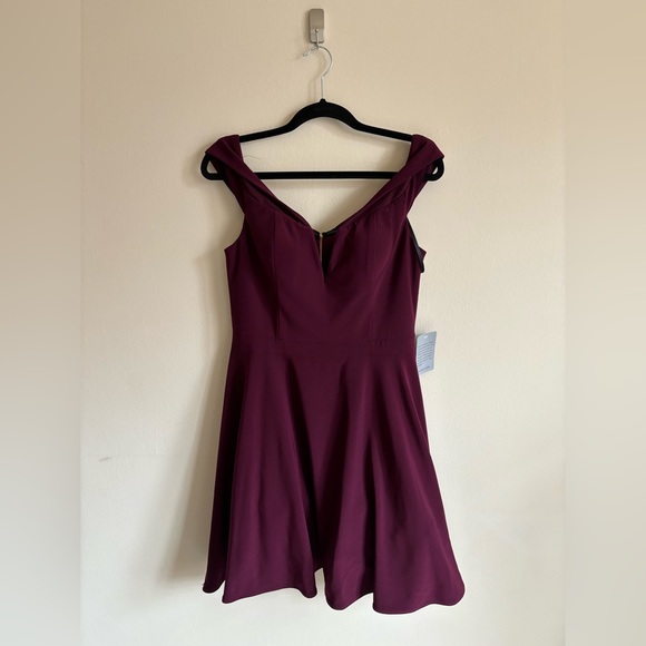 Xscape Dresses Wineburgundy Xscape Off The Shoulder Mini Skater